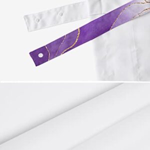 Tie Up Curtain Valance for Kitchen,Purple Gradient Abstract Leaf Gold Edge White Back Window Valances Adjustable Tie-up Shade Valance,Ombre Geometric Art Rod Pocket Short Curtains Bathroom 42x12in