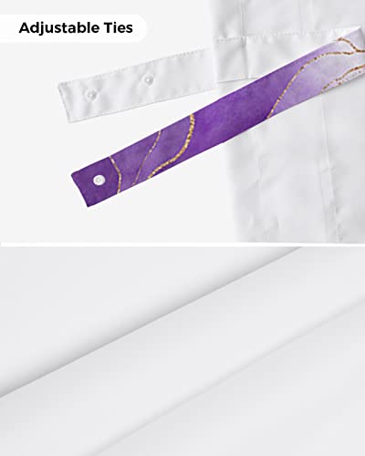 Tie Up Curtain Valance for Kitchen,Purple Gradient Abstract Leaf Gold Edge White Back Window Valances Adjustable Tie-up Shade Valance,Ombre Geometric Art Rod Pocket Short Curtains Bathroom 42x12in