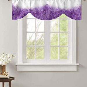 Tie Up Curtain Valance for Kitchen,Purple Gradient Abstract Leaf Gold Edge White Back Window Valances Adjustable Tie-up Shade Valance,Ombre Geometric Art Rod Pocket Short Curtains Bathroom 42x12in