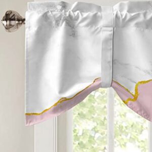 Marble Pink Tie Up Valance Curtain for Kitchen Living Room Bedroom Bathroom Cafe, Rod Pocket Small Short Window Drape Panel Adjustable Drapary Print, Marbling White Gray Gold Modern Abstract 60"x18"