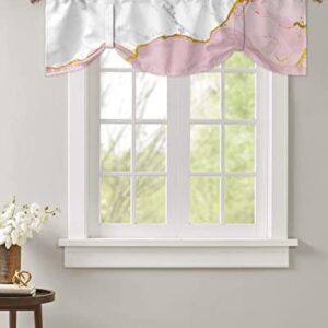 Marble Pink Tie Up Valance Curtain for Kitchen Living Room Bedroom Bathroom Cafe, Rod Pocket Small Short Window Drape Panel Adjustable Drapary Print, Marbling White Gray Gold Modern Abstract 60"x18"