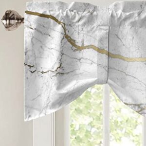 Tie Up Curtain Valance for Kitchen,White Marble Gold Line Window Valances Adjustable Tie-up Shade Valance,Modern Abstract Pattern Art Rod Pocket Short Curtains Window Treatment for Bathroom 60x18in