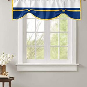 Blue White Block and Gold Yellow Lines Tie Up Valance Curtain for Kitchen-Small Window Shade Valances Adjustable Rod Pocket Windows Treatment for Bathroom Decor Modern Minimalist Art,1 Panel 42x12in