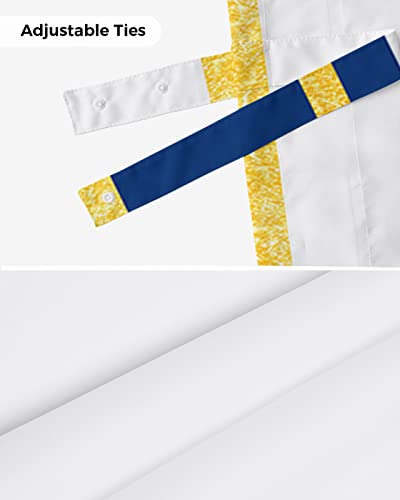 Blue White Block and Gold Yellow Lines Tie Up Valance Curtain for Kitchen-Small Window Shade Valances Adjustable Rod Pocket Windows Treatment for Bathroom Decor Modern Minimalist Art,1 Panel 42x12in