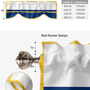 Blue White Block and Gold Yellow Lines Tie Up Valance Curtain for Kitchen-Small Window Shade Valances Adjustable Rod Pocket Windows Treatment for Bathroom Decor Modern Minimalist Art,1 Panel 42x12in