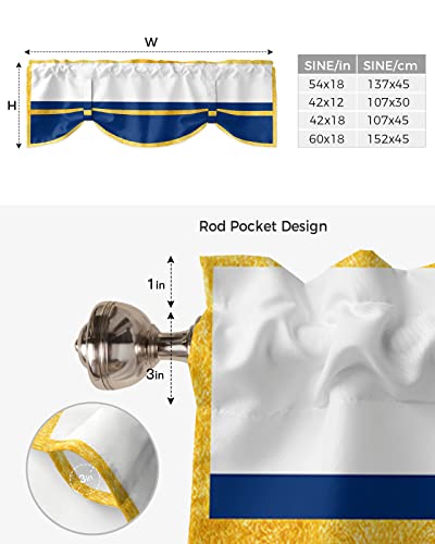 Blue White Block and Gold Yellow Lines Tie Up Valance Curtain for Kitchen-Small Window Shade Valances Adjustable Rod Pocket Windows Treatment for Bathroom Decor Modern Minimalist Art,1 Panel 42x12in