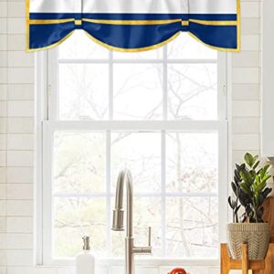 Blue White Block and Gold Yellow Lines Tie Up Valance Curtain for Kitchen-Small Window Shade Valances Adjustable Rod Pocket Windows Treatment for Bathroom Decor Modern Minimalist Art,1 Panel 42x12in