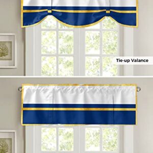 Blue White Block and Gold Yellow Lines Tie Up Valance Curtain for Kitchen-Small Window Shade Valances Adjustable Rod Pocket Windows Treatment for Bathroom Decor Modern Minimalist Art,1 Panel 42x12in