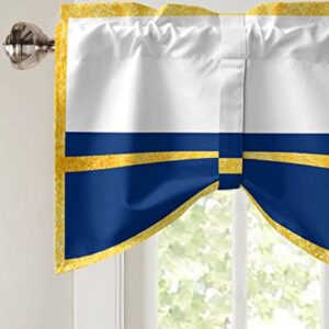 Blue White Block and Gold Yellow Lines Tie Up Valance Curtain for Kitchen-Small Window Shade Valances Adjustable Rod Pocket Windows Treatment for Bathroom Decor Modern Minimalist Art,1 Panel 42x12in