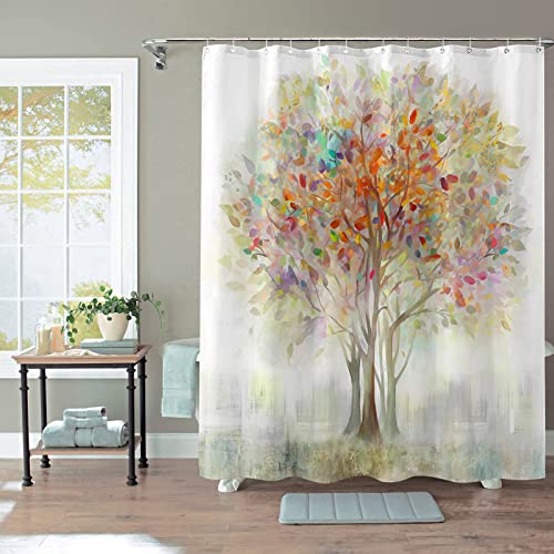 Kanuyee Colorful Tree Shower Curtain Shower Fabric Shower Curtain Flowers Shower Curtain (Colorful, 72x72inches)