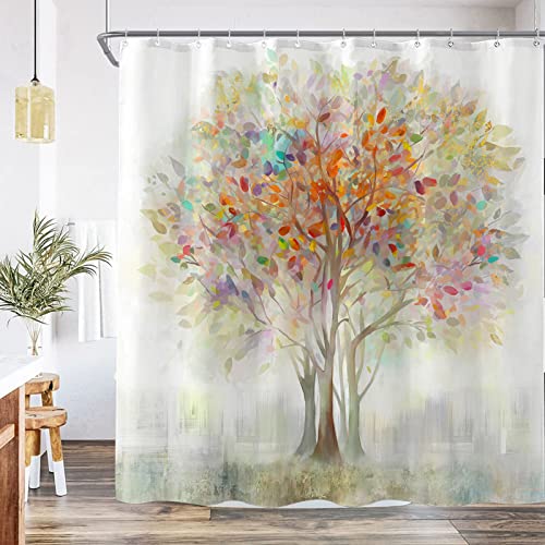 Kanuyee Colorful Tree Shower Curtain Shower Fabric Shower Curtain Flowers Shower Curtain (Colorful, 72x72inches)