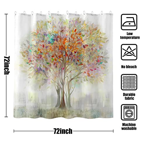 Kanuyee Colorful Tree Shower Curtain Shower Fabric Shower Curtain Flowers Shower Curtain (Colorful, 72x72inches)