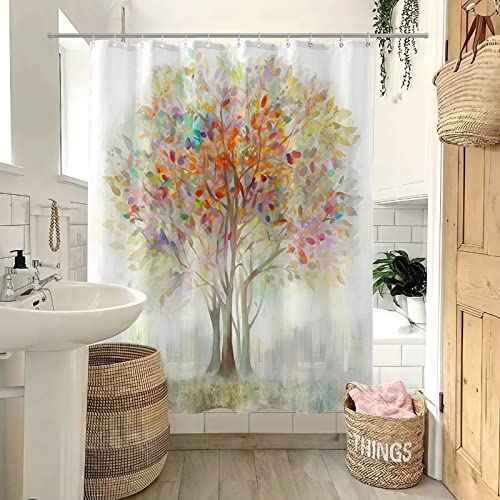 Kanuyee Colorful Tree Shower Curtain Shower Fabric Shower Curtain Flowers Shower Curtain (Colorful, 72x72inches)