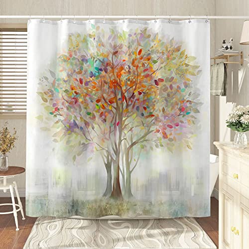 Kanuyee Colorful Tree Shower Curtain Shower Fabric Shower Curtain Flowers Shower Curtain (Colorful, 72x72inches)