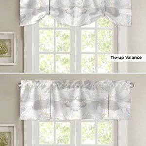 Tie Up Valance Curtains Abstract White Grey Marble Stone Kitchen Cafe Valances for Windows,Rod Pocket Adjustable Balloon Window Shades for Living Room Bathroom Natural Agate with Gold Line,1 Panel