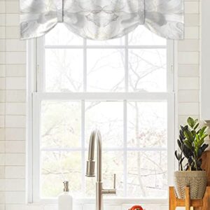 Tie Up Valance Curtains Abstract White Grey Marble Stone Kitchen Cafe Valances for Windows,Rod Pocket Adjustable Balloon Window Shades for Living Room Bathroom Natural Agate with Gold Line,1 Panel