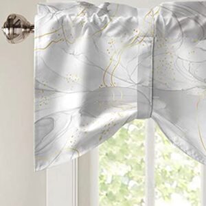 Tie Up Valance Curtains Abstract White Grey Marble Stone Kitchen Cafe Valances for Windows,Rod Pocket Adjustable Balloon Window Shades for Living Room Bathroom Natural Agate with Gold Line,1 Panel