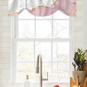 Tie Up Valance Curtains Natural White and Pink Wild Marble Kitchen Cafe Valances for Windows,Rod Pocket Adjustable Balloon Window Shades for Living Room Bathroom Gold Line Stone Texture,1 Panel