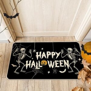 Tailus Happy Halloween Kitchen Rugs Set of 2, Skeleton Skull Spooky Bone Bat Spider Web Black Kitchen Mats Decor, Funny Holiday Floor Door Mat Party Home Decorations - 17x29 and 17x47 Inch