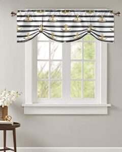 tie up valance for kitchen windows, nautical theme gold anchor tie-up curtain shade valances 54x18in 1 panel rod pocket short curtains window treatment for living room home decor black white stripes