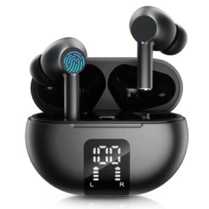 wireless ear buds bluetooth earbuds, 60h playtime led display charging case bluetooth 5.3 headphone with mic, noise cancellation stereo sound, ipx5 ear buds for iphone/samsung/android/ios