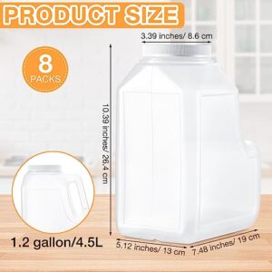 Gejoy 8 Pcs 1.2 Gallon Clear Plastic Gallon Jar with Handle and Airtight Lid Water Jug Square Empty Storage Containers Wide Mouth Gallon Jugs for Home Restaurant Residential Commercial Use