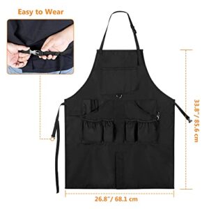 HODRANT Large BBQ Grilling Apron, Cooking Apron for Men with Pockets & Slit Hem, Kitchen Apron with Adjustable Neck Strap for Men & Women, Work Apron for Chef, Barber, Painter, Carpenter, Apron Only