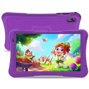 kids tablet 10 inch android 12, tablet pc with 32gb storage, parental control, educational, 10.1'' ips hd display, dual camera, 6000mah, wifi, with silicone kid-proof case, gift for girls (purple)