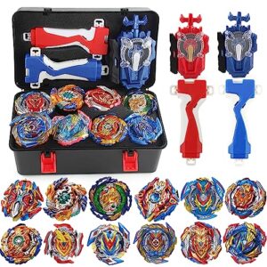 12 piece bey battling burst gyros tops 2 sparking launcher with 1 portable storage box set burst quadrive bayblades pro series set for kids children.