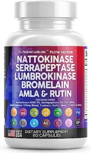 nattokinase 4000 fu serrapeptase 120000 spu lumbrokinase enzyme supplement with bromelain papain papaya enzymes rutin extract amla magnesium vitamin b6 & vit c capsules pineapple pills made in usa