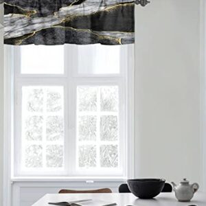 Kitchen Cafe Valance Curtain for Small Windows,Black White Marble with Gold Stripe Rod Pocket Short Blackout Curtains,Abstract Stone Agate Texture Window Treatment for Living Room Bedroom Bathroom