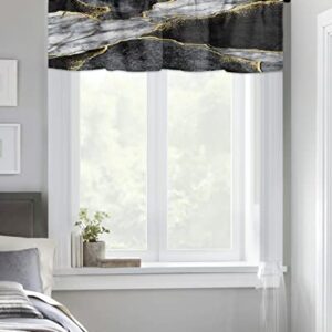 Kitchen Cafe Valance Curtain for Small Windows,Black White Marble with Gold Stripe Rod Pocket Short Blackout Curtains,Abstract Stone Agate Texture Window Treatment for Living Room Bedroom Bathroom