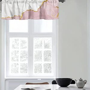 ZFUNCING Kitchen Cafe Valance Curtain for Small Windows,Natural White and Pink Wild Marble Rod Pocket Short Blackout Curtains,Gold Line Stone Texture Window Treatment for Living Room Bedroom Bathroom