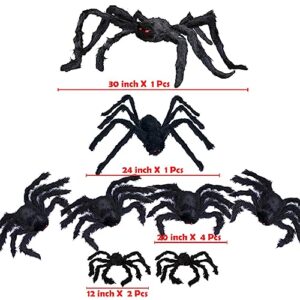 UNGLINGA 8 Large Spiders Halloween Decorations Outdoor Indoor, Fake Spiders Scary Decorations, Black Posable Halloween Spiders for Yard Porch Haunted House Party