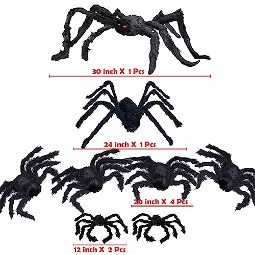 UNGLINGA 8 Large Spiders Halloween Decorations Outdoor Indoor, Fake Spiders Scary Decorations, Black Posable Halloween Spiders for Yard Porch Haunted House Party