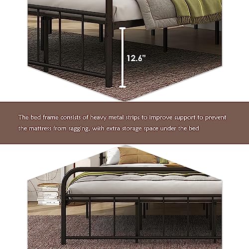 alazyhome King Bed Frame Metal Platform with Vintage Headboard and Footboard Easy Assembly No Box Spring Needed Steel Slat Support Black