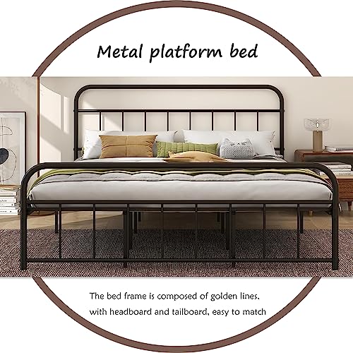 alazyhome King Bed Frame Metal Platform with Vintage Headboard and Footboard Easy Assembly No Box Spring Needed Steel Slat Support Black