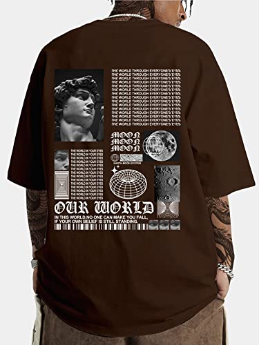 SOLY HUX Men's Letter Graphic Tees Casual Printed Short Sleeve T Shirts Crew Neck Summer Oversize Shirts Tops for Guys Chocolate Brown M