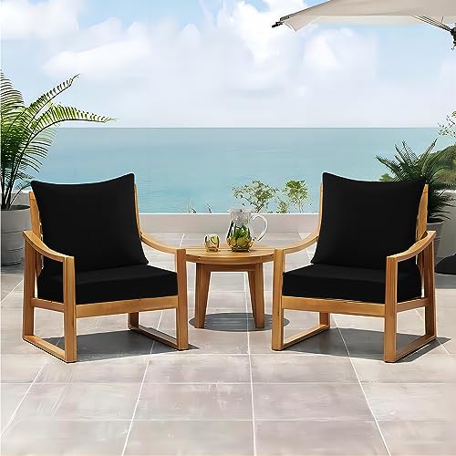 downluxe Outdoor Deep Seat Cushions Set, Waterproof Memory Foam Patio Furniture Cushions with Zipper for Outdoor Chair Sofa, 24" x 24", Black, 2 Piece Set