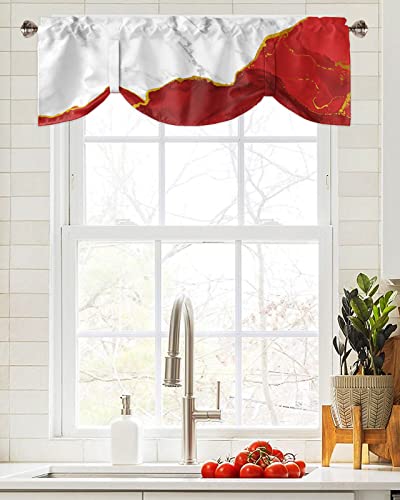 Funnywall88 Tie Up Curtain Valance for Living Room,Wild Marble Pattern Gold Red White Ombre Valance for Kitchen Window Valance Adjustable Tie-up Valance 12 Inch Rod Pocket 1 Panel