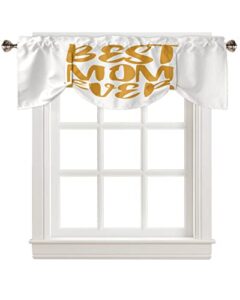 funnywall88 tie up curtain valance for living room,gold best mom ever white background valance for kitchen window valance adjustable tie-up valance 18 inch rod pocket 1 panel