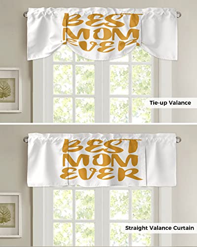 Funnywall88 Tie Up Curtain Valance for Living Room,Gold Best Mom Ever White Background Valance for Kitchen Window Valance Adjustable Tie-up Valance 18 Inch Rod Pocket 1 Panel