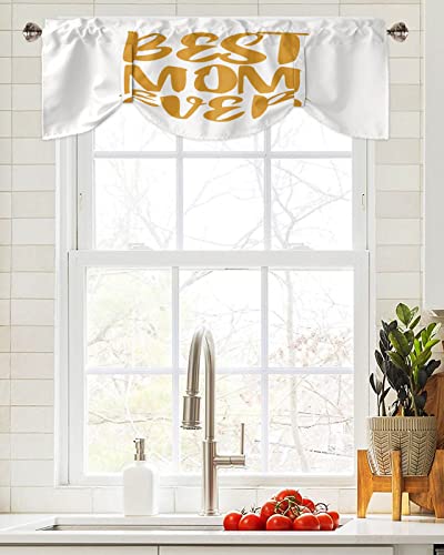 Funnywall88 Tie Up Curtain Valance for Living Room,Gold Best Mom Ever White Background Valance for Kitchen Window Valance Adjustable Tie-up Valance 18 Inch Rod Pocket 1 Panel