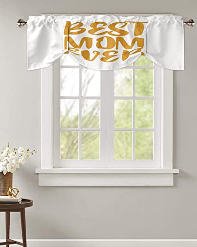 Funnywall88 Tie Up Curtain Valance for Living Room,Gold Best Mom Ever White Background Valance for Kitchen Window Valance Adjustable Tie-up Valance 18 Inch Rod Pocket 1 Panel