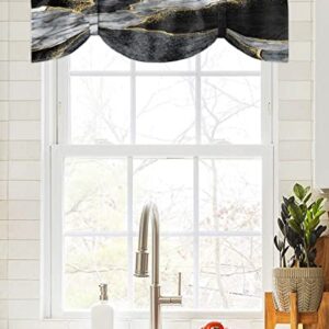 Tie Up Kitchen Curtain Valance Black White Marble with Gold Stripe Adjustable Window Shade Valances Rod Pocket Small Windows Treatment Panel for Bathroom Bedroom,42"x12",Abstract Stone Agate Texture