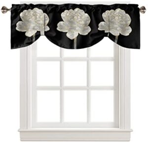 Meet 1998 Tie Up Valance 12 Inches Long Abstract White Gold Flower Adjustable Top Shade Valance for Kitchen Window Treatments Rod Pocket Short Valances for Living Room Kids Room 42x12 1 Panel