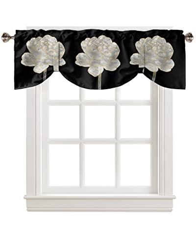 Meet 1998 Tie Up Valance 12 Inches Long Abstract White Gold Flower Adjustable Top Shade Valance for Kitchen Window Treatments Rod Pocket Short Valances for Living Room Kids Room 42x12 1 Panel