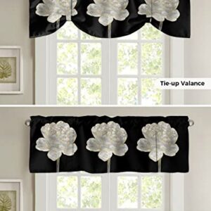 Meet 1998 Tie Up Valance 12 Inches Long Abstract White Gold Flower Adjustable Top Shade Valance for Kitchen Window Treatments Rod Pocket Short Valances for Living Room Kids Room 42x12 1 Panel