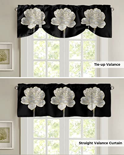 Meet 1998 Tie Up Valance 12 Inches Long Abstract White Gold Flower Adjustable Top Shade Valance for Kitchen Window Treatments Rod Pocket Short Valances for Living Room Kids Room 42x12 1 Panel