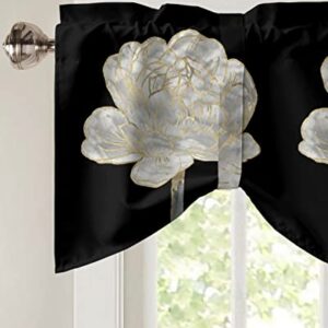 Meet 1998 Tie Up Valance 12 Inches Long Abstract White Gold Flower Adjustable Top Shade Valance for Kitchen Window Treatments Rod Pocket Short Valances for Living Room Kids Room 42x12 1 Panel